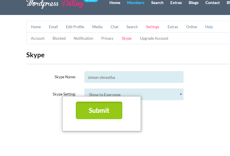 Integrating your profile with Skype | WordPress Dating Plugin